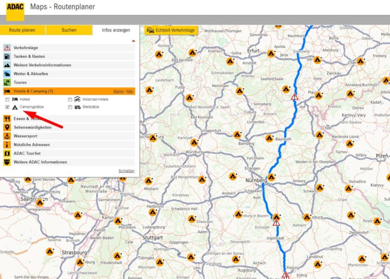 Camping Route planen - Routenplaner für Campingplätze